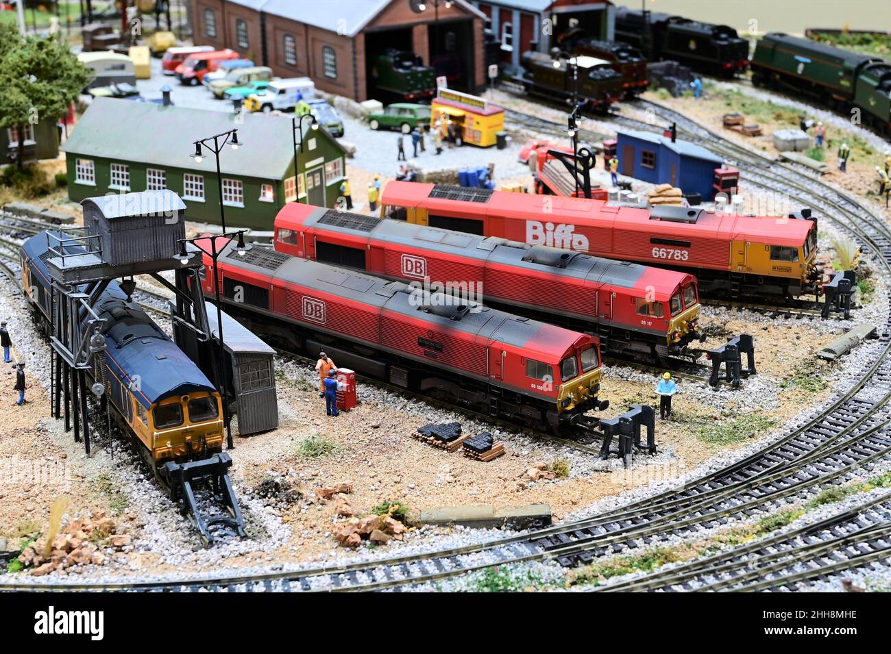 Four model class 66 Locomotives in an engine yard Stock Photo - Alamy