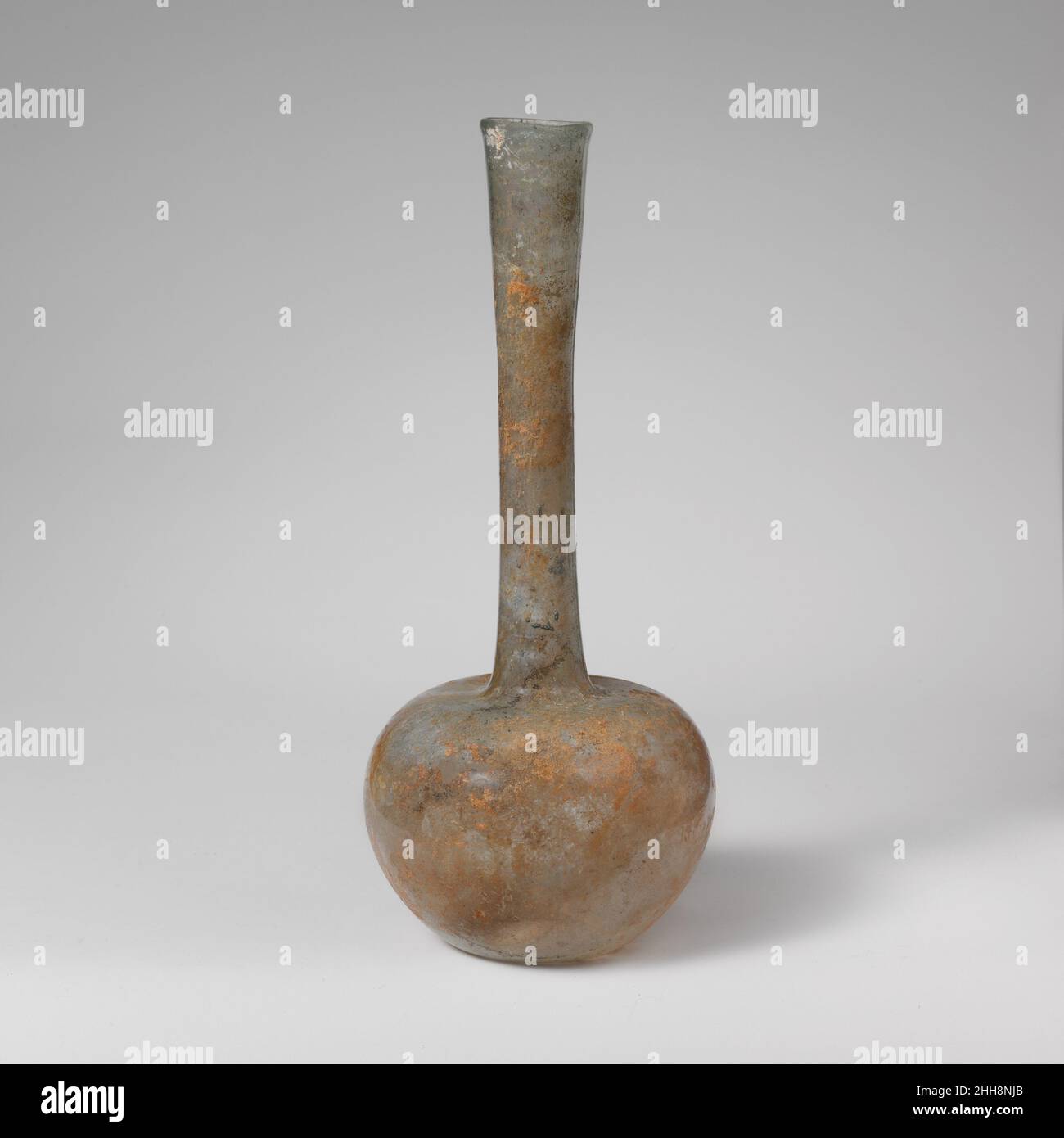 Glass flask 3rd–4th century A.D. Roman Translucent blue green.Plain ...