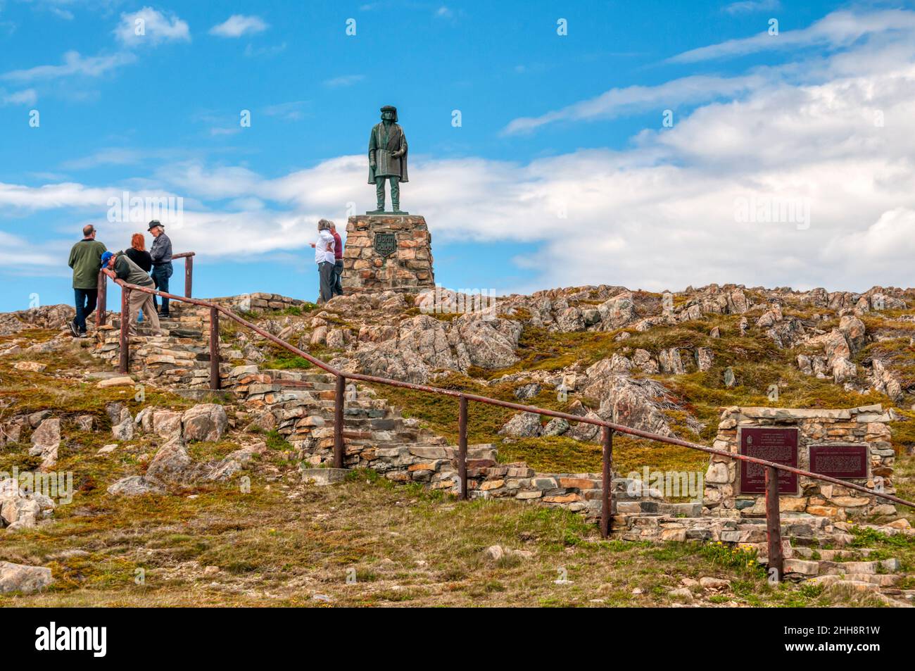 Tourists at the John Cabot memorial statue at Cape Bonavista ...