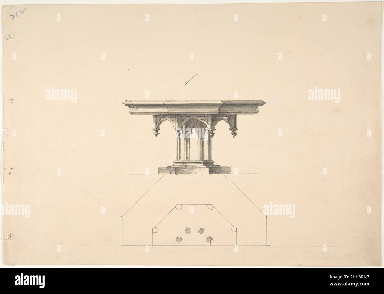 Design for an Octagonal Gothic Pedestal Table with Pendentives ...