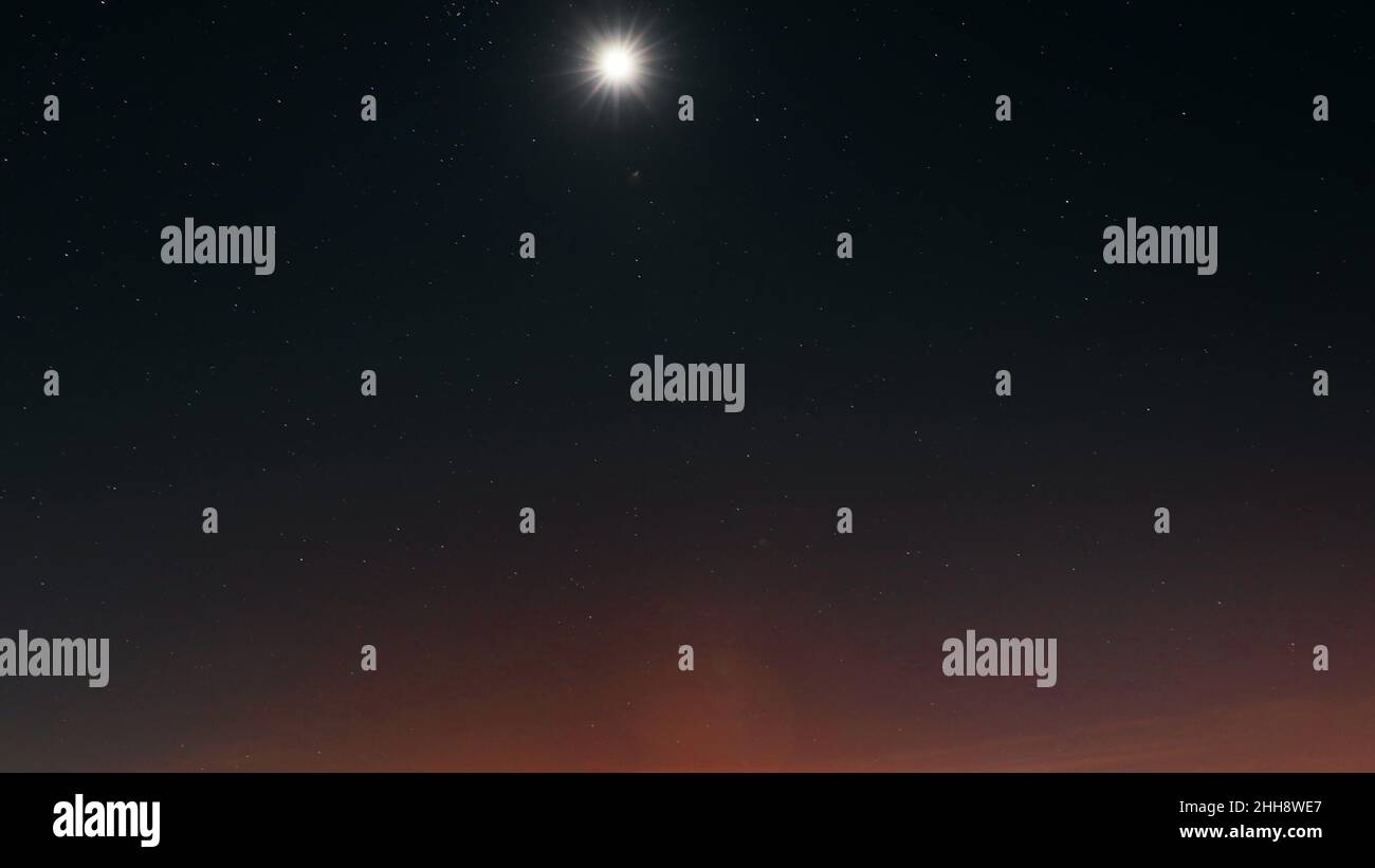 4K Night Starry Sky With Glowing Stars And Mon In Rotation. Nature ...