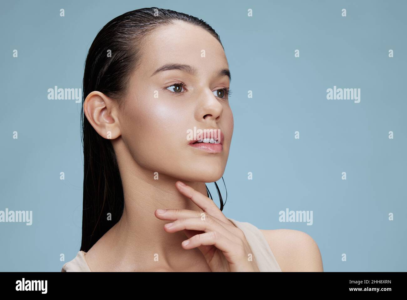 brunette face cosmetics clean skin tenderness close-up Lifestyle Stock ...