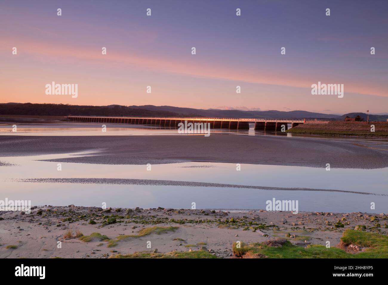 sunset at the Kent viaduct / Arnside viaduct over the Kent estuary ...