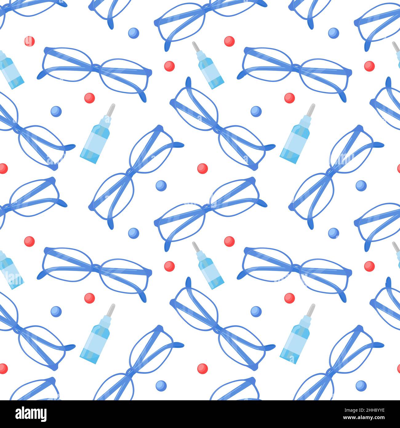 Optical seamless pattern. White background with eyeglasses, vitamins ...