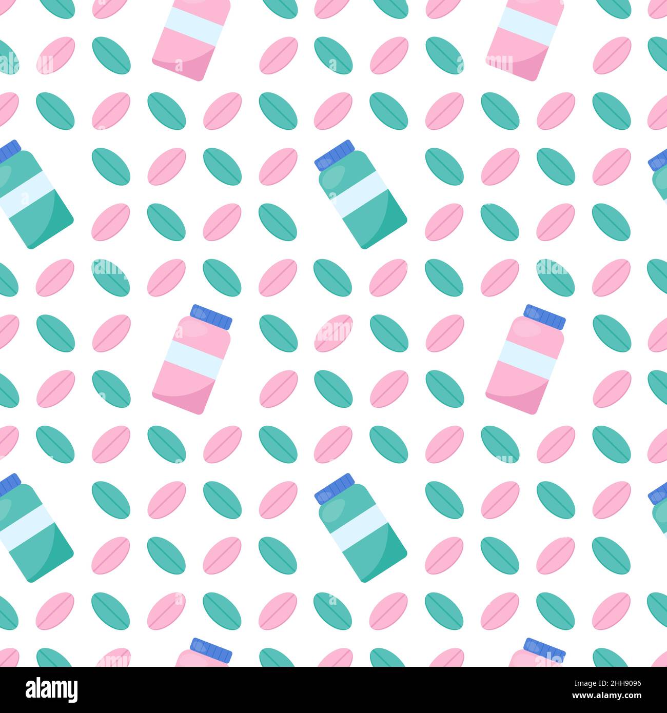 Medical seamless pattern. Pharmacy concept. Green and pink pills on ...