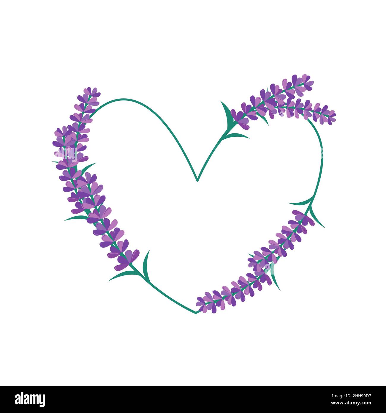 Floral heart frame isolated on white background. Lavender flowers ...