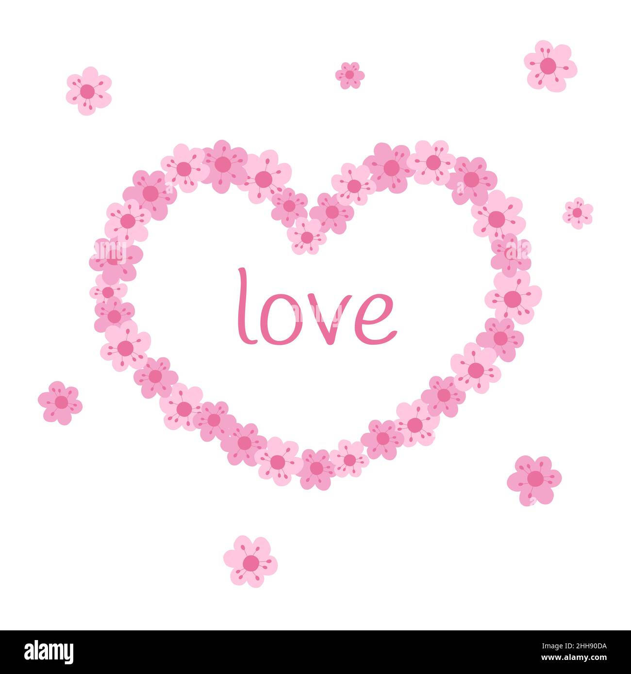 Floral heart shaped frame. Word Love inside. Valentines day card or ...