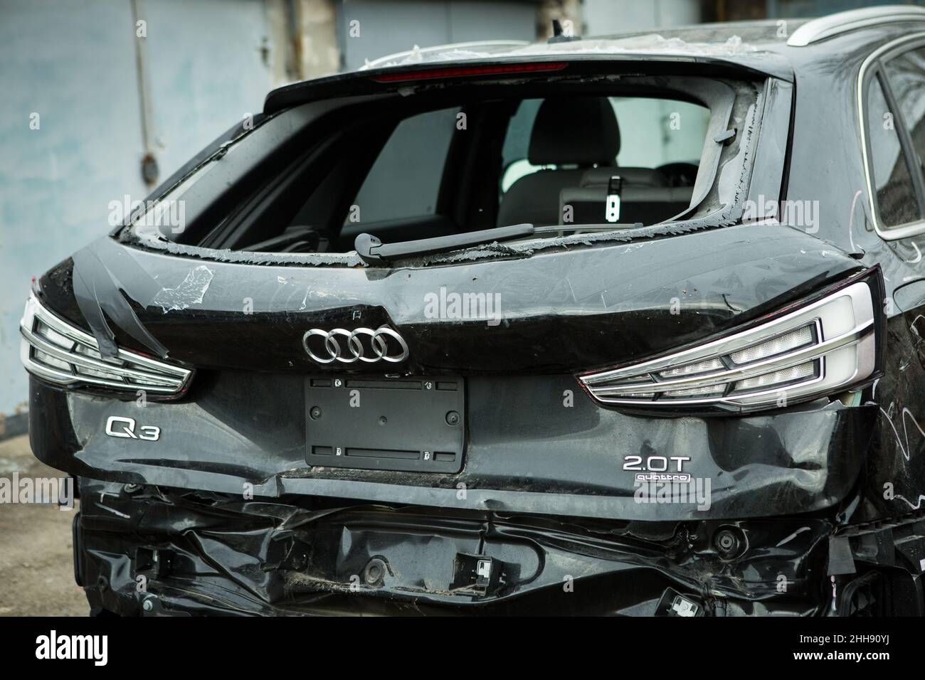 Dnepropetrovsk, Ukraine - 01.16.2022: AUDI Q3 in black after an ...