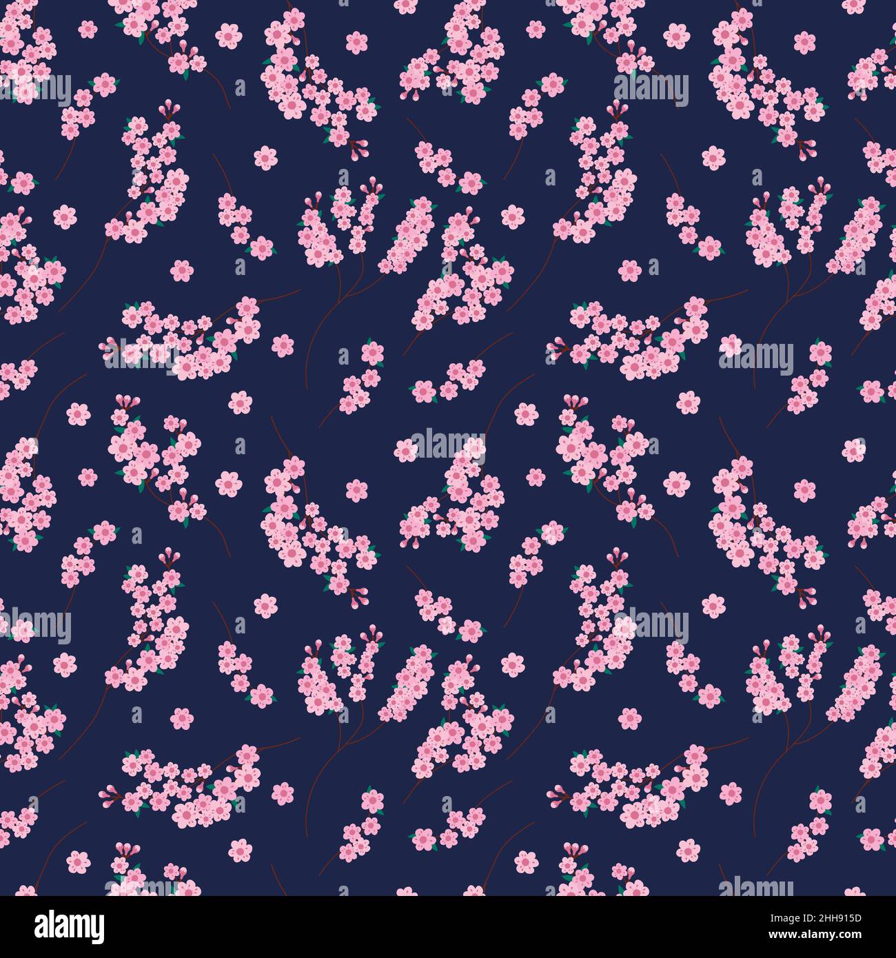 Sakura flowers seamless pattern. Vector endless dark background with ...