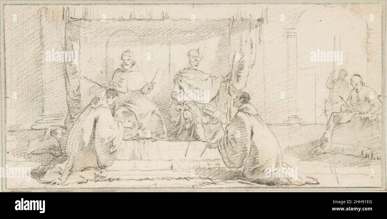 Illustration for a Book: Two Monks Kneeling before a Doge and an ...