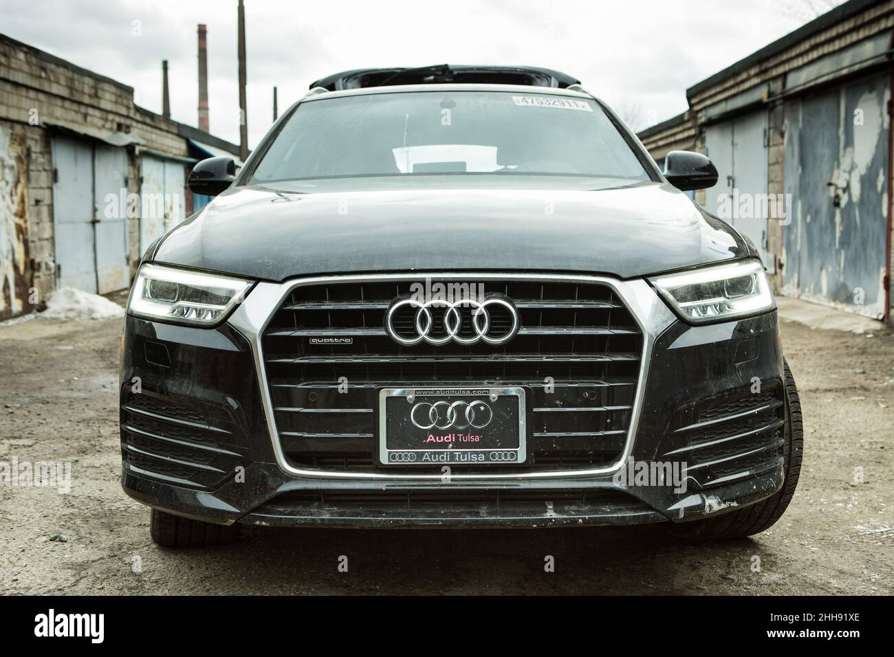 Dnepropetrovsk, Ukraine - 01.16.2022: AUDI Q3 in black after an ...