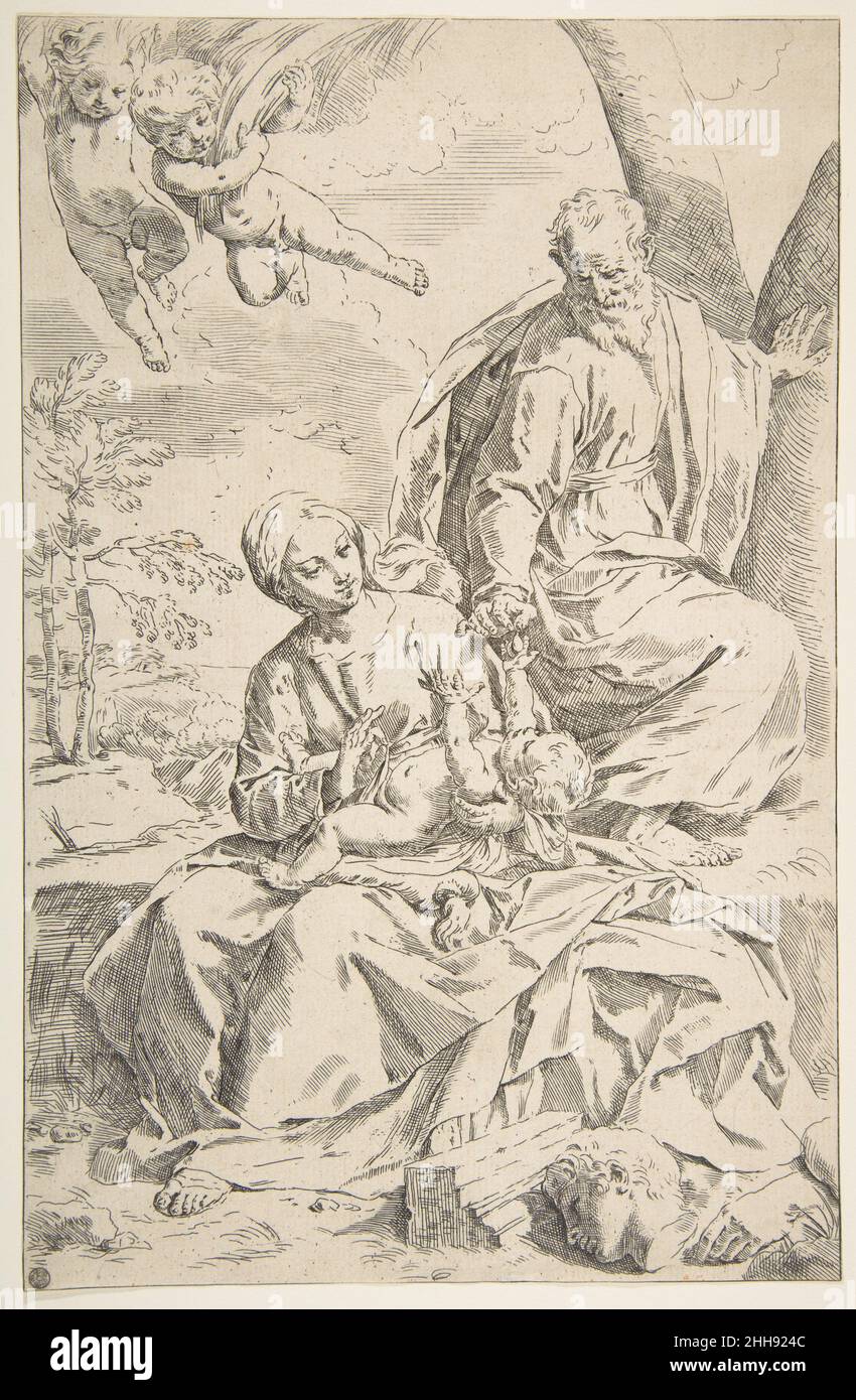 Rest on the flight into Egypt, Mary holding the infant Christ while St ...