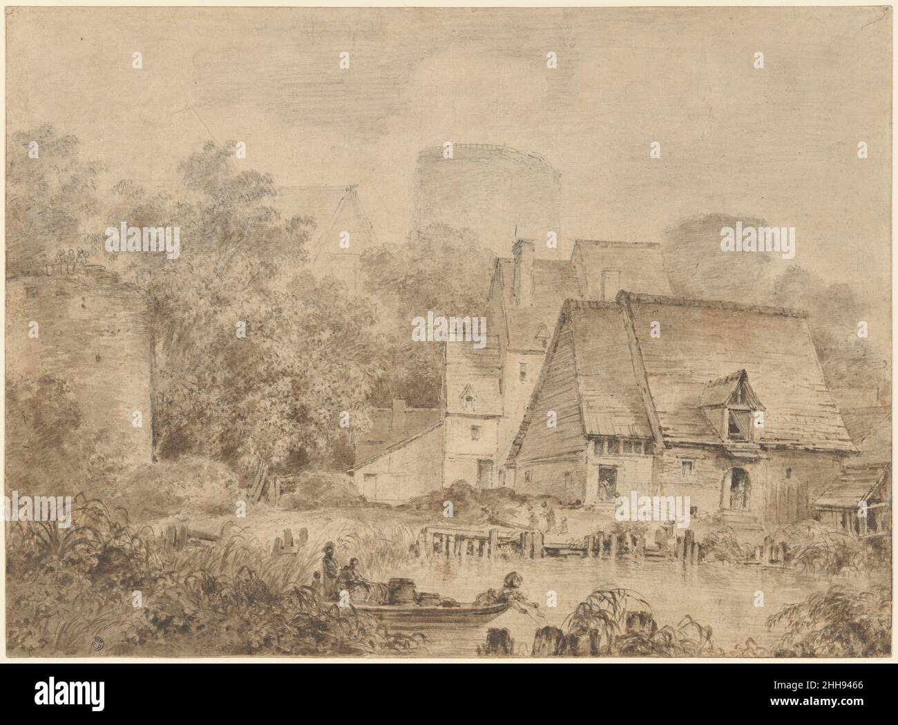 Farm Buildings beside a Waterway ca. 1765–70 Jean Honoré Fragonard ...