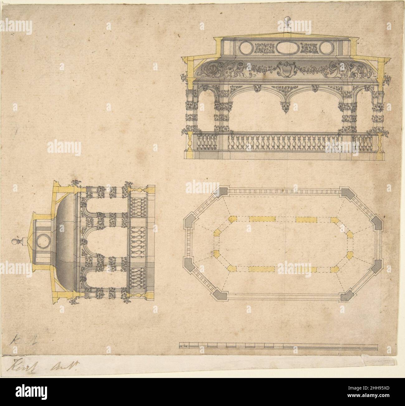 Design for a Bath in the Form of an Elongated Polygonal Temple, Plan ...