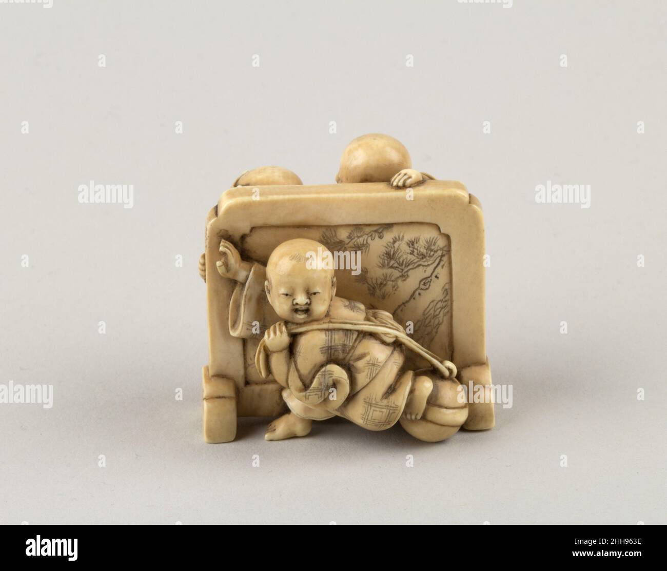 Netsuke of Three Boys Playing around a Screen 18th century Japan ...
