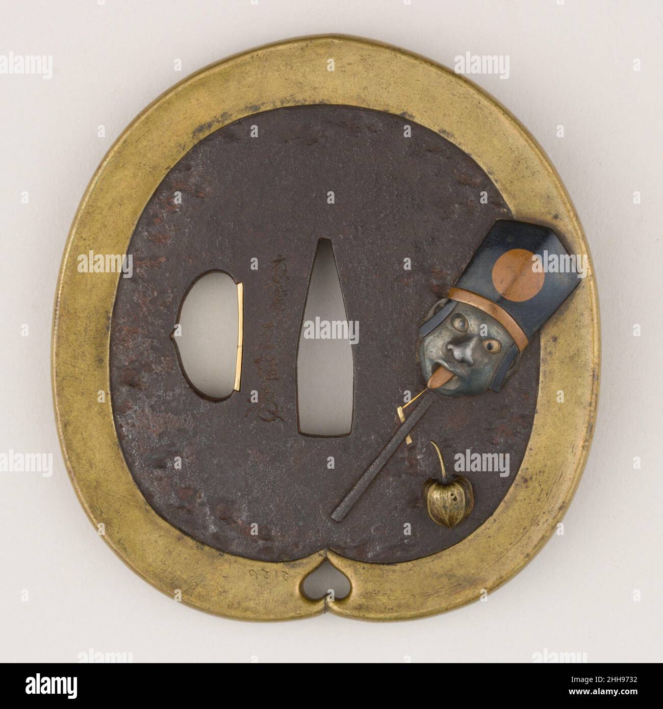 Sword guard (Tsuba) Depicting Head on Stick Toy (?????) 1860 (Ansei 7 ...