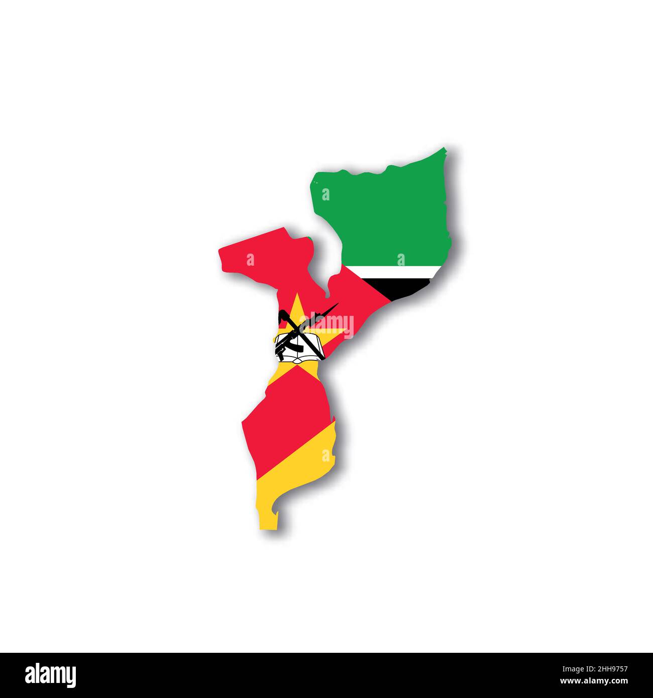 Mozambique national flag in a shape of country map Stock Vector Image ...