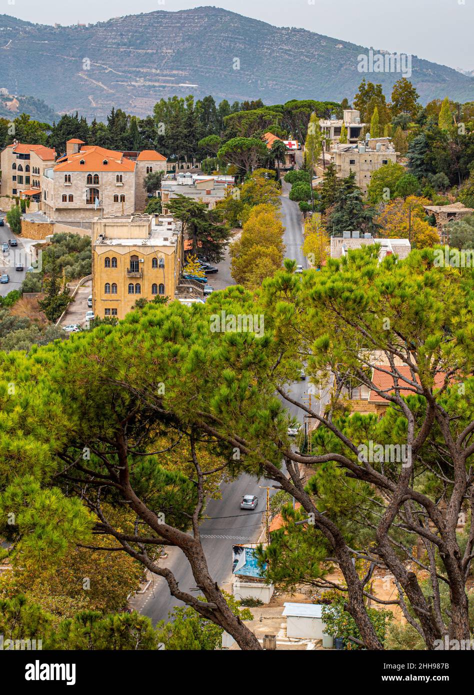 Deir El Qamar village beautiful green landscape and old architecture in ...