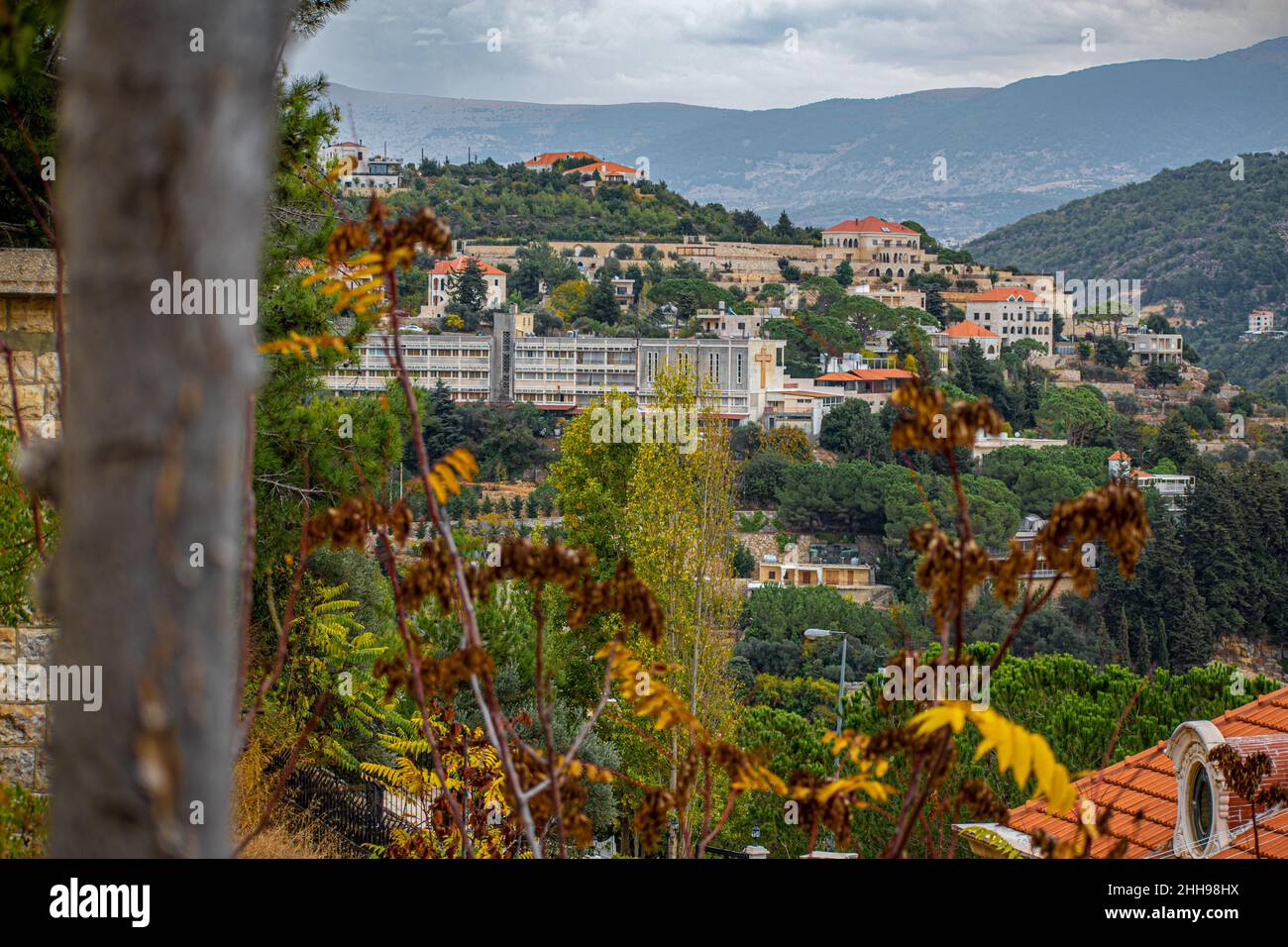 Deir El Qamar village beautiful green landscape and old architecture in ...