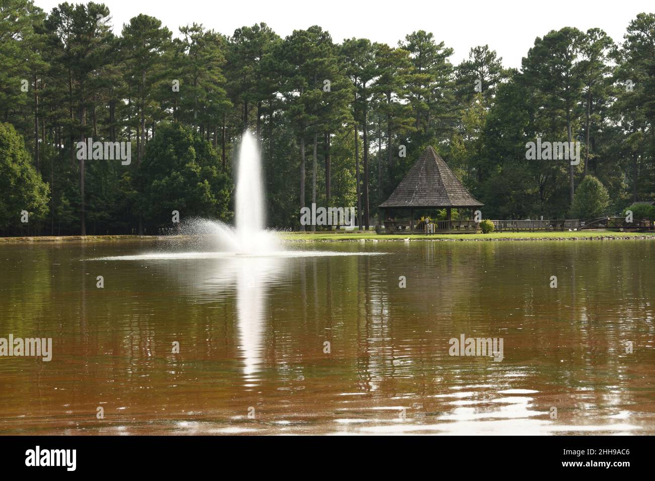 Big fountain on the lake in Dellinger Park, the largest park and ...