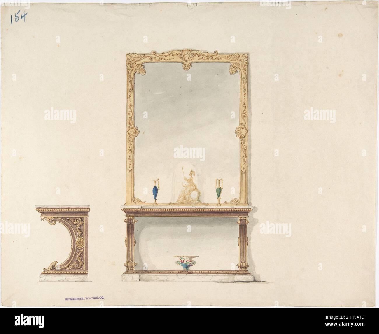 Design for Pier Table and Gold Mirror: Front and Side Elevations early ...