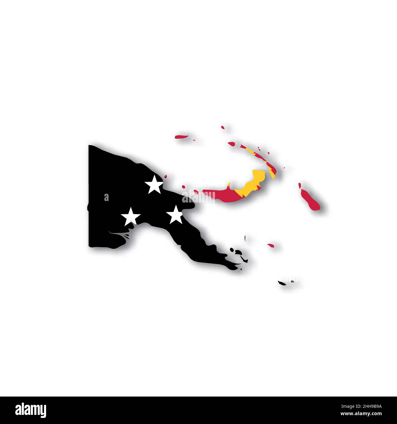 Papua New Guinea national flag in a shape of country map Stock Vector ...