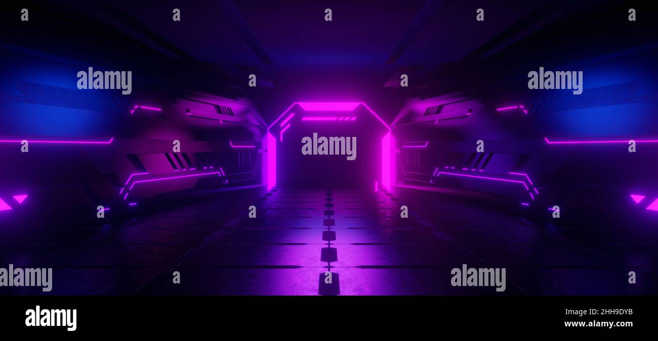 Laser Show Club Dark Neon Sci Fi Futuristic Retro Purple Blue Glowing ...