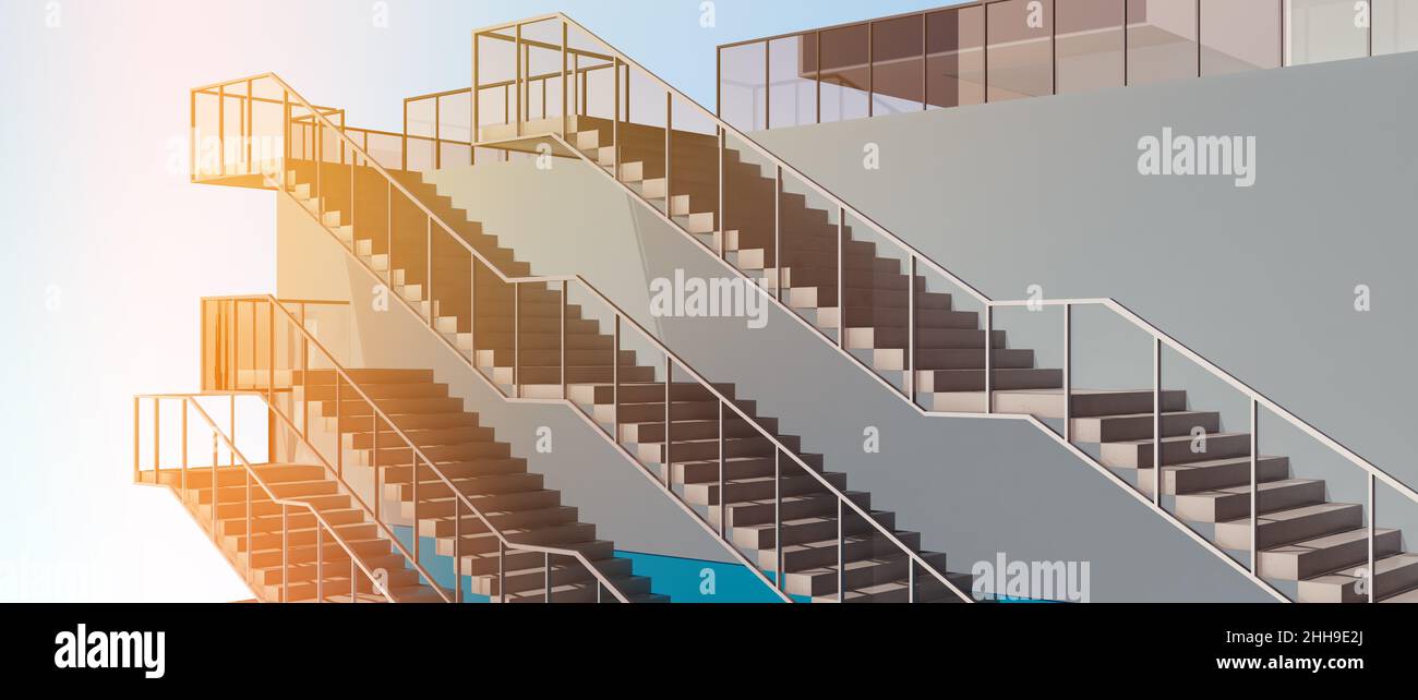 background with multiple stairs with flare. 3d rendering Stock Photo ...