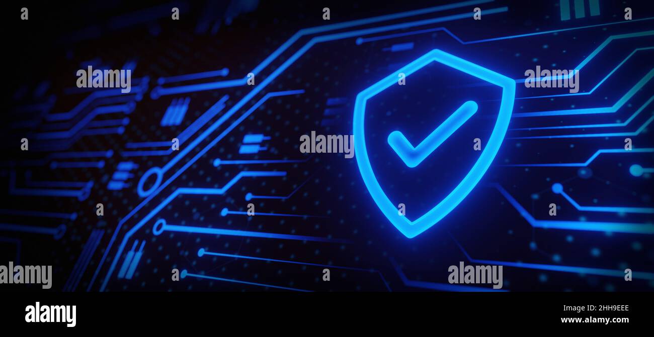 Cyber technology security, Lock on digital screen, network protection ...