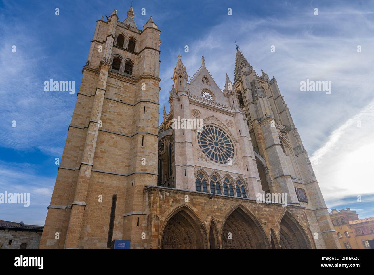 Facade of the gothic cathedral of Leon in Spain Stock Photo - Alamy