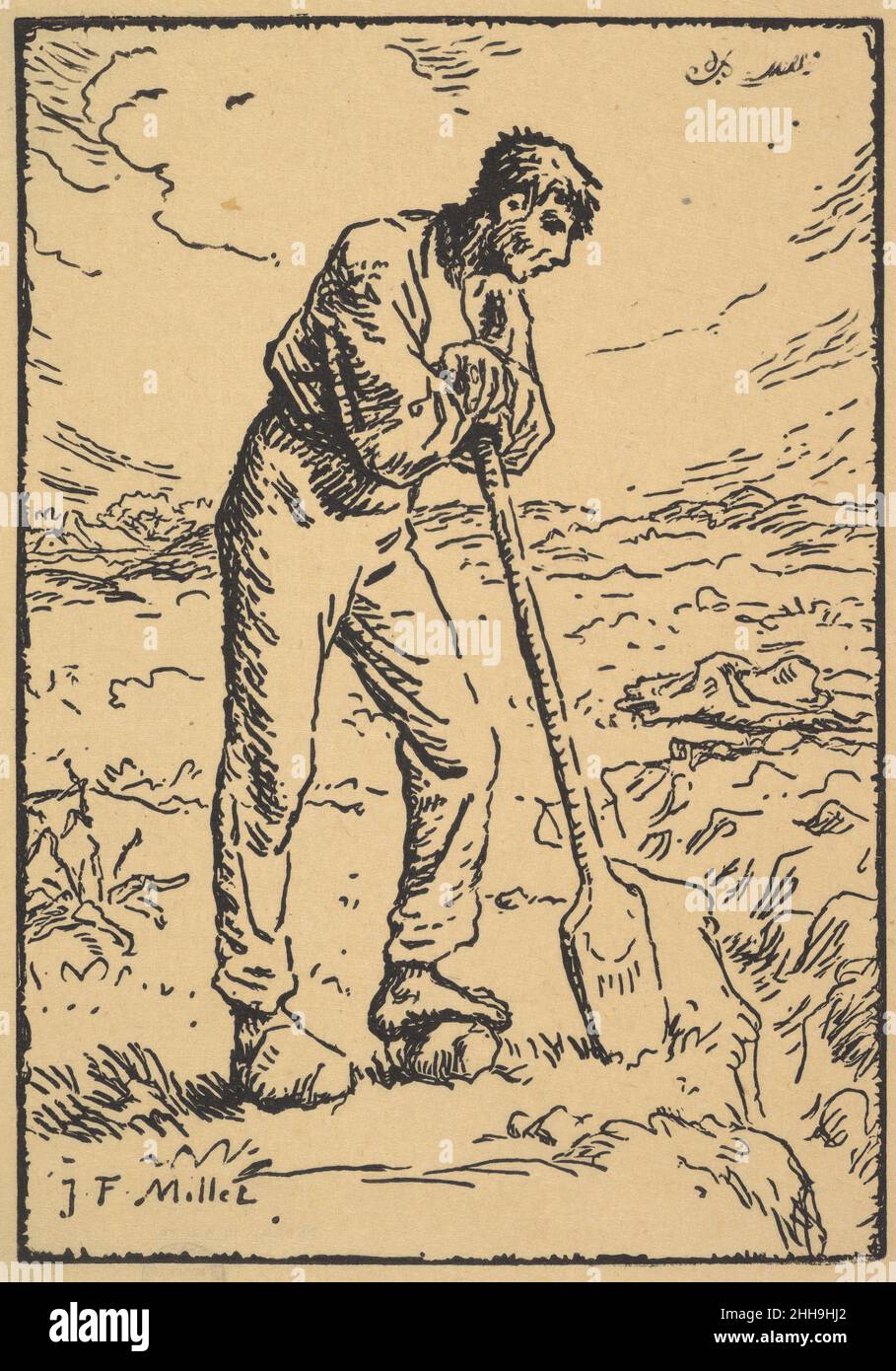 Man Resting on a Spade 1874 Drawn by Jean-François Millet French. Man ...