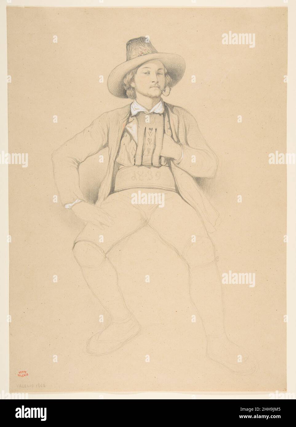 A Man in Tyrolean Costume, Seated, Smoking a Pipe 1842 Théodore Valerio ...