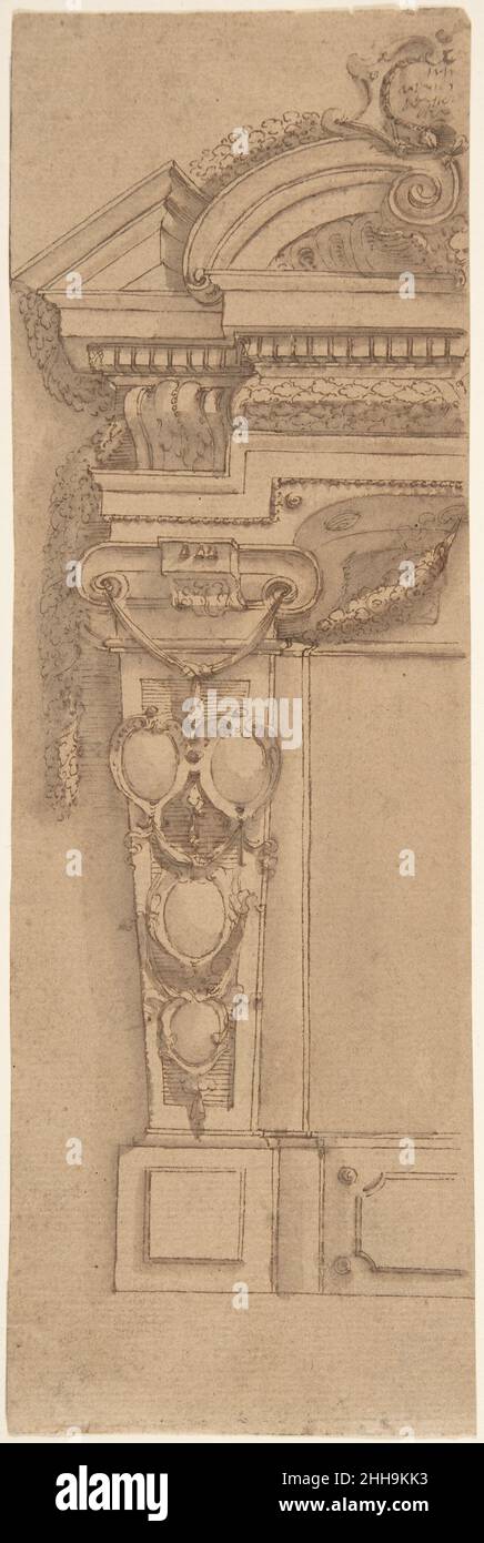 Left Half Design for Wall Monument with Escutcheon Motif 17th century ...