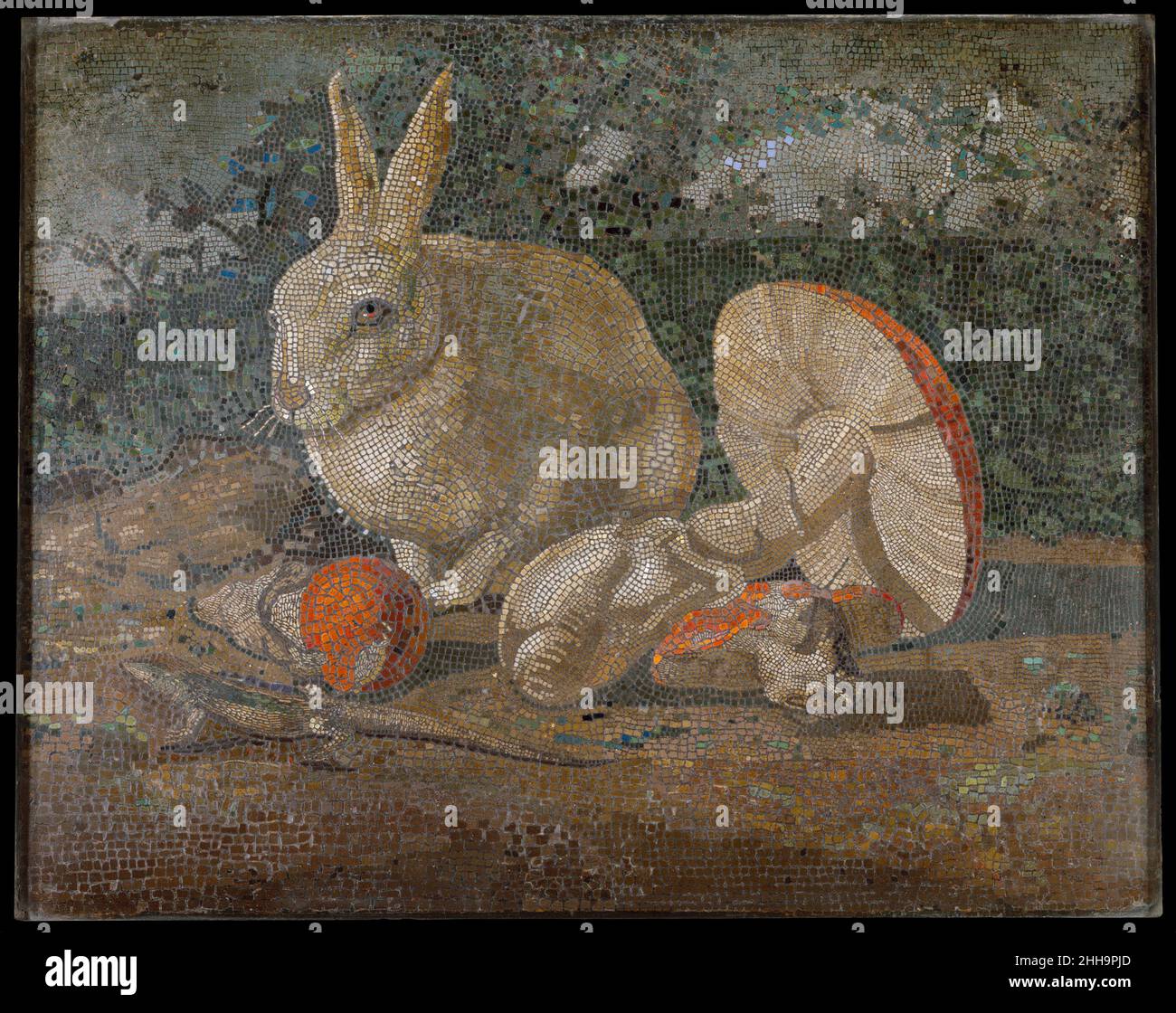 Tile mosaic with rabbit, lizard and mushroom 19th or early 20th century ...