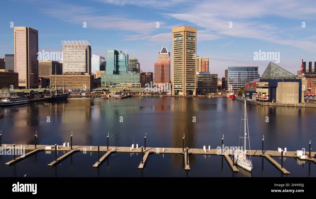 An aerial view of Baltimore harbor, December 2021 Stock Photo - Alamy