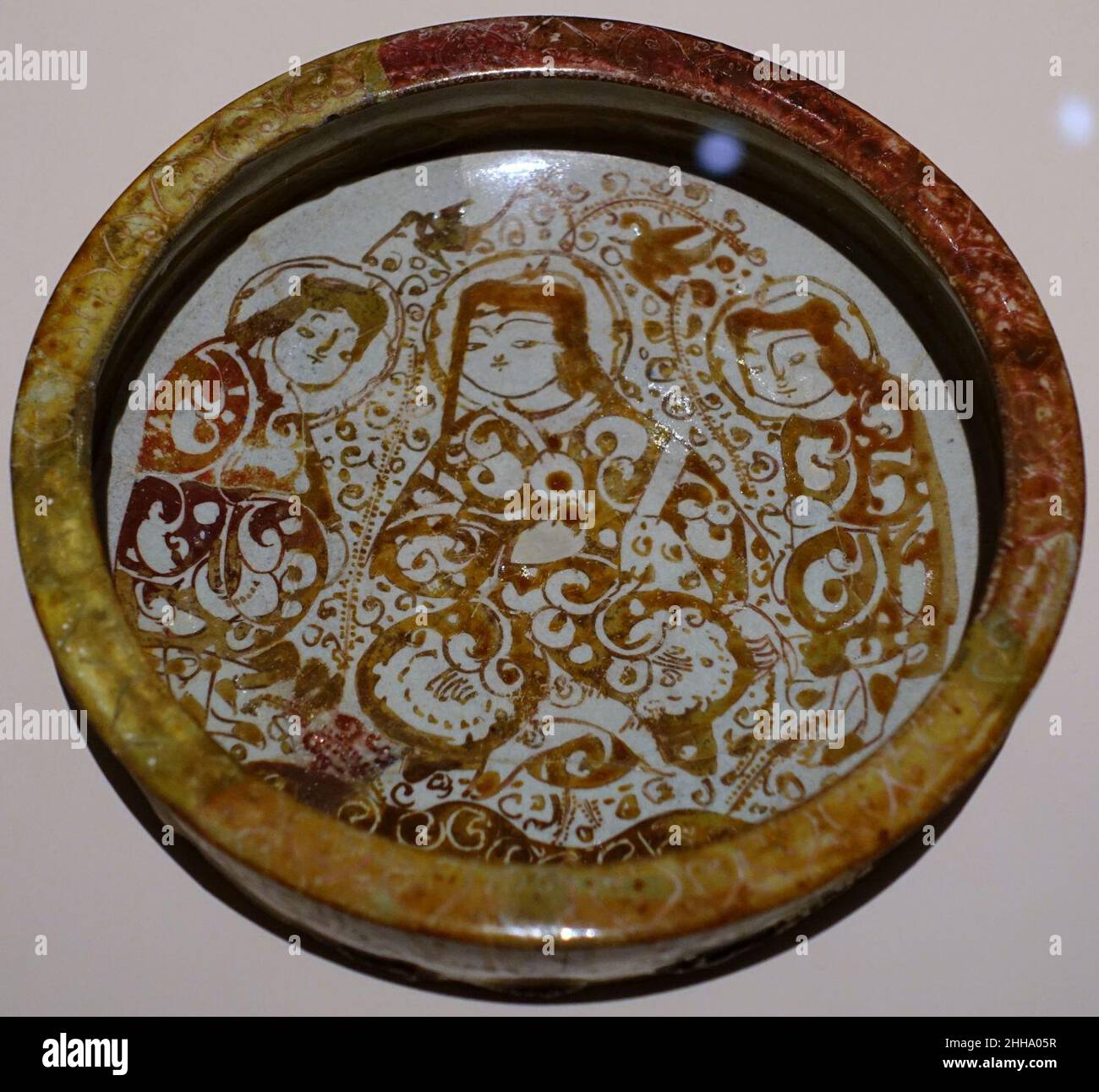 Small tray (tabaqcheh) with scene of young prince and two officials at ...