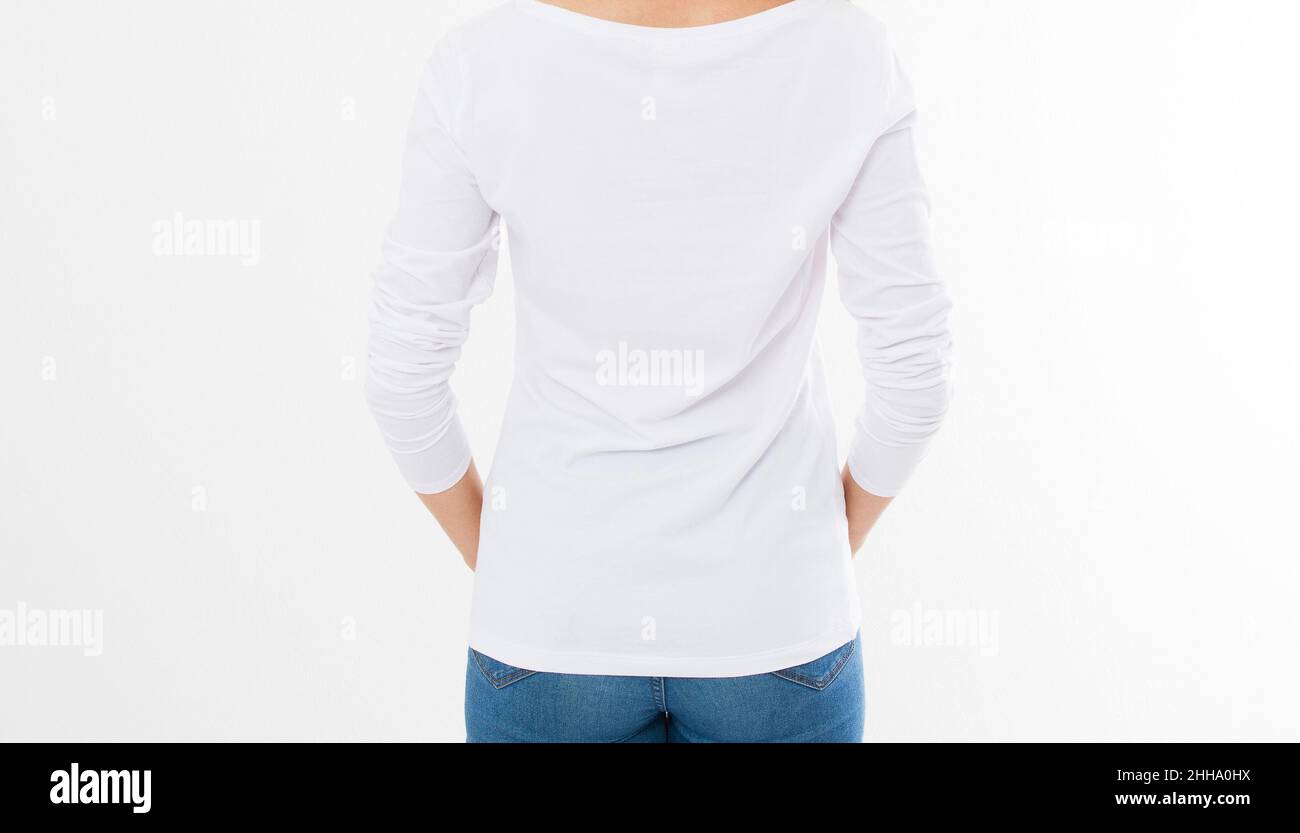 back view: woman in white t-shirt mock up isolated, t shirt female ...