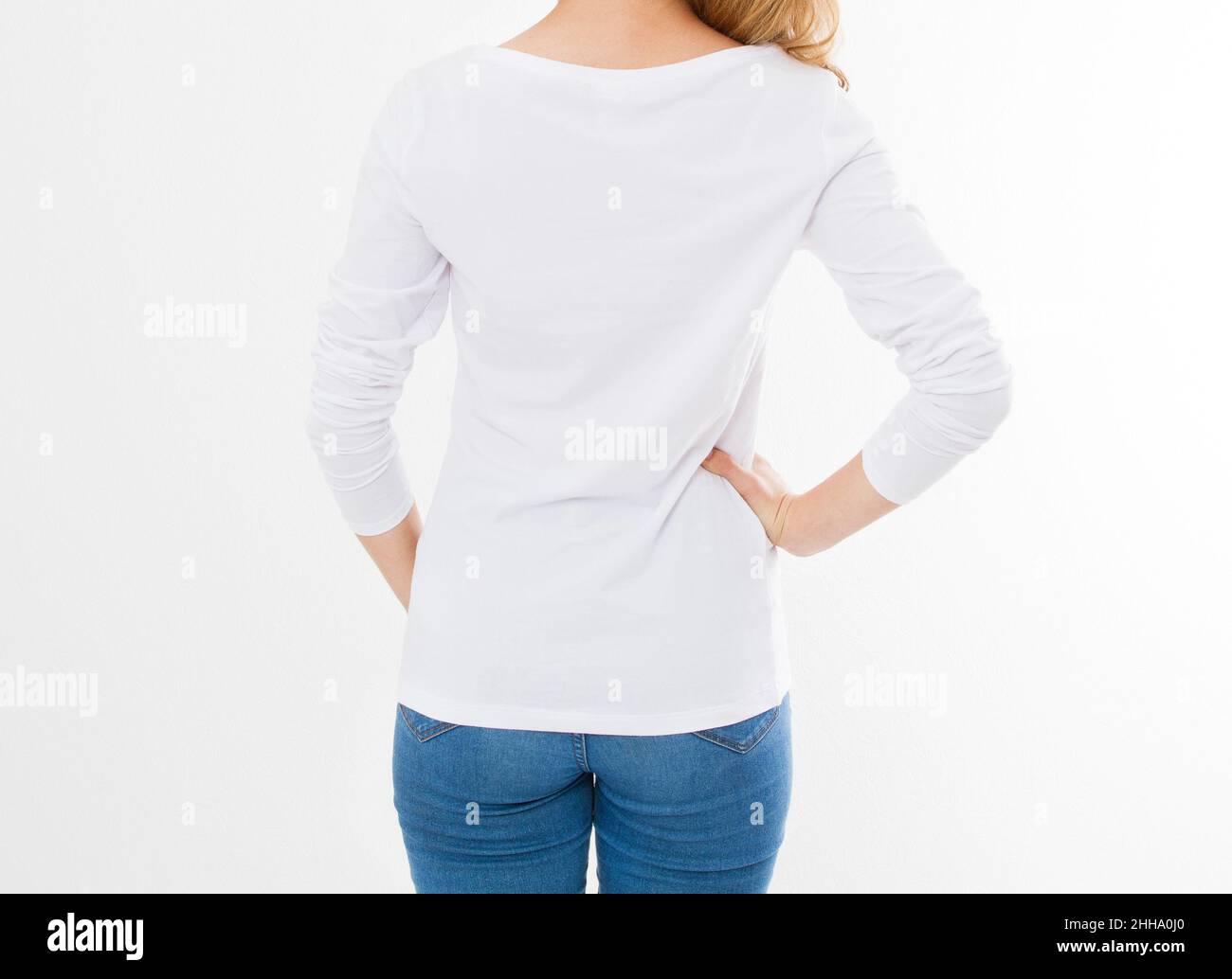 back view: woman in white t-shirt mock up isolated, t shirt female ...