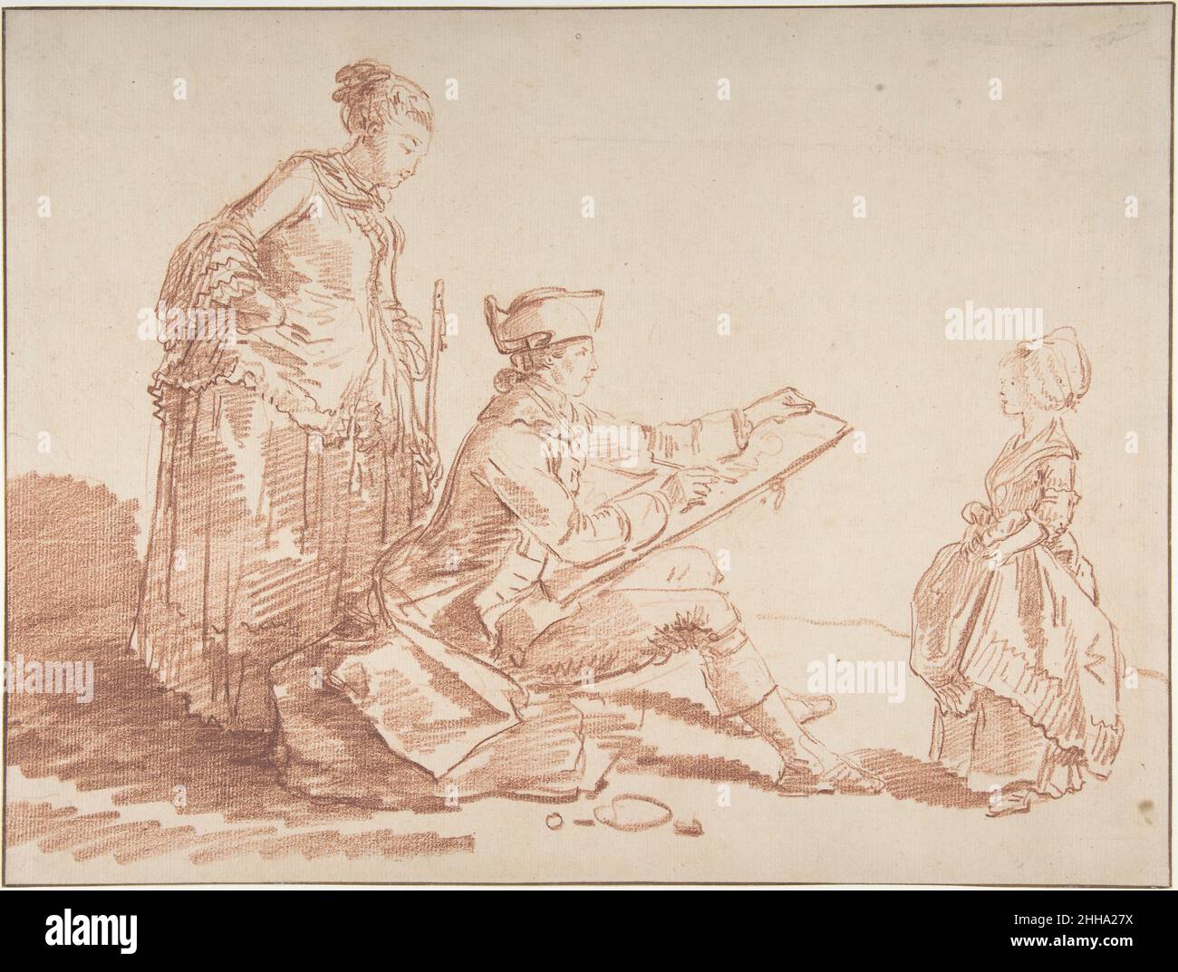 Artist Sketching a Young Girl ca. 1773 Hubert Robert French Using red ...