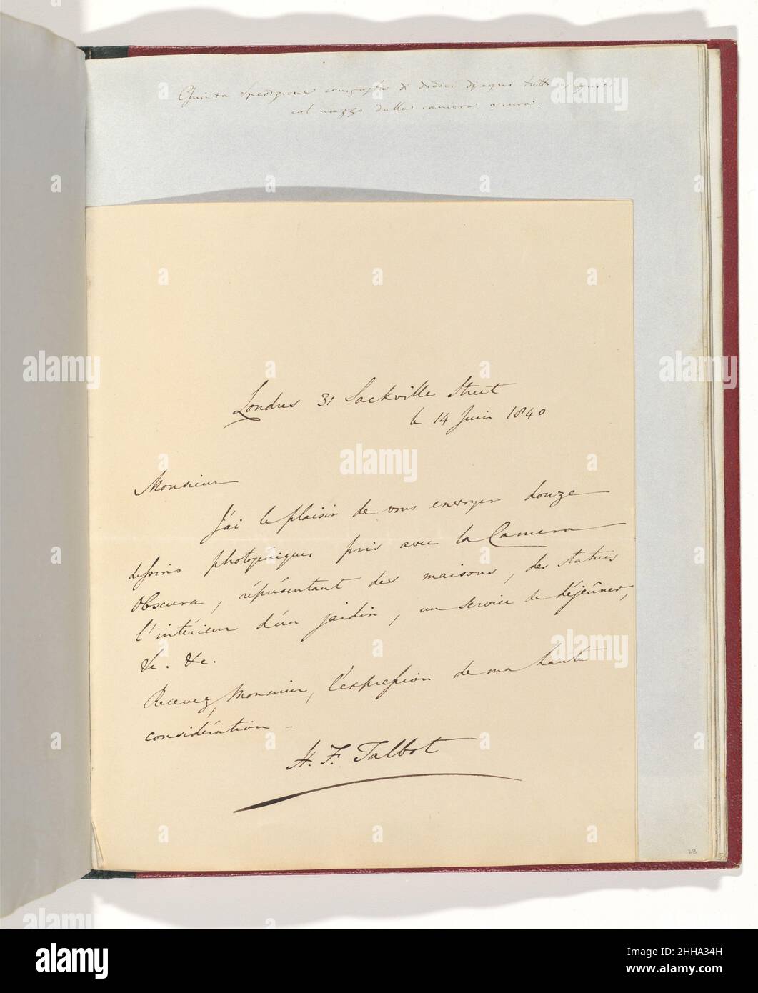 [Manuscript Letter from W. H. Fox Talbot to Antonio Bertoloni] 1840 ...