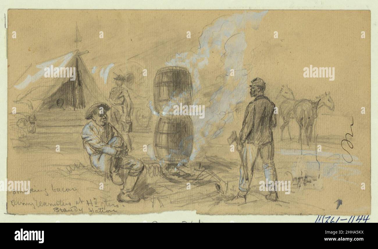 Smoking bacon-Army teamsters at hdqters, Brandy Station Stock Photo - Alamy