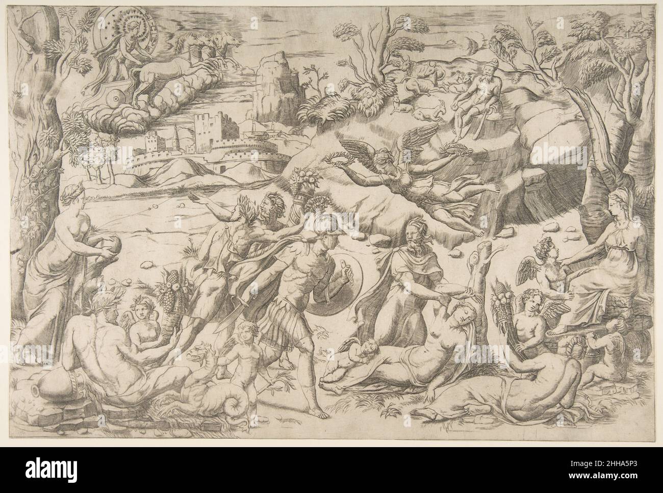 Mars and Rhea Silvia: in the centre Mars holds a shield and sword, Rhea ...