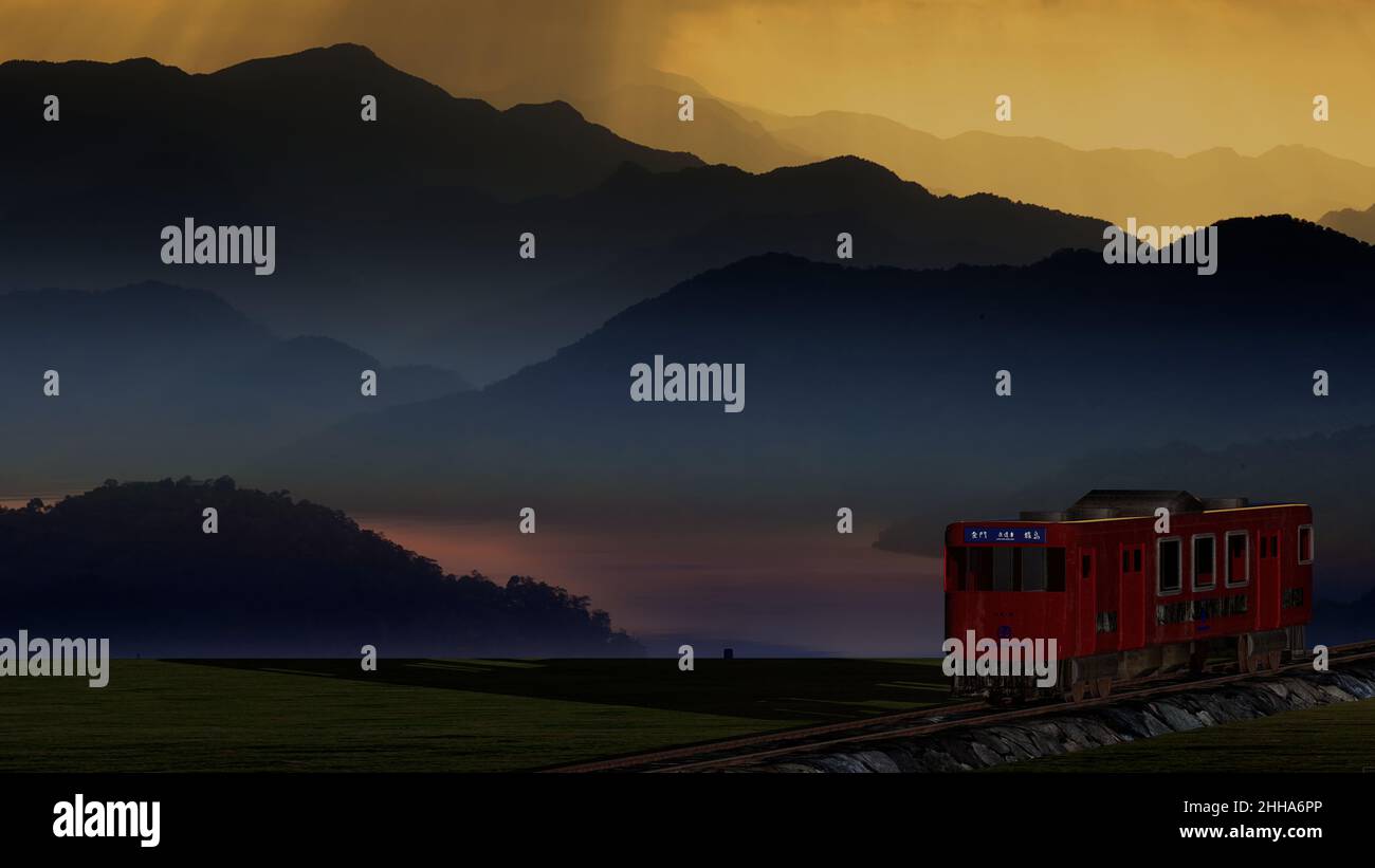 3d rendering of train with nice background. Chinese characters mean The ...