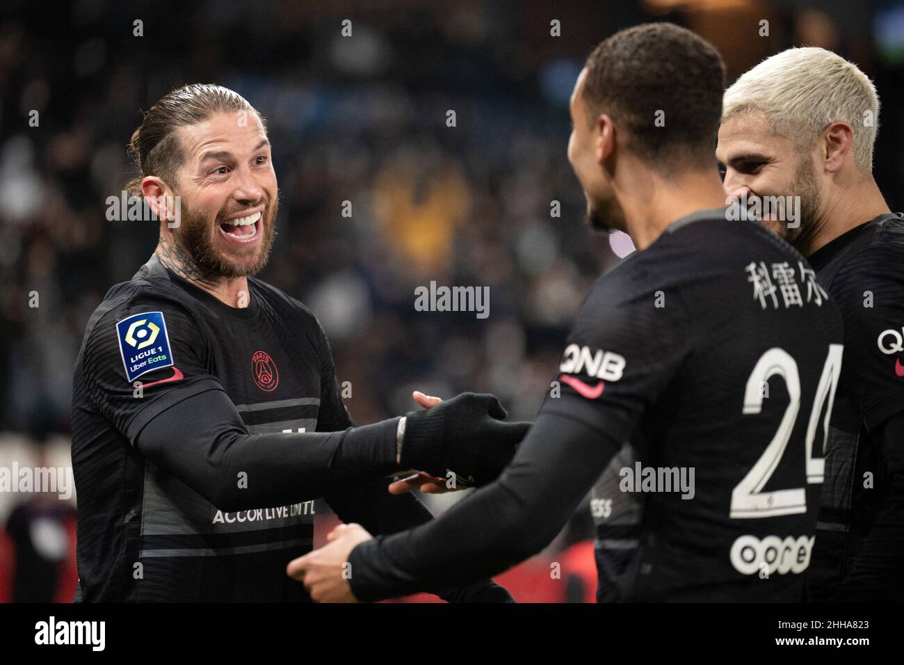 Sergio Ramos of Paris Saint-Germain celebrates his goal with Jan Thilo ...