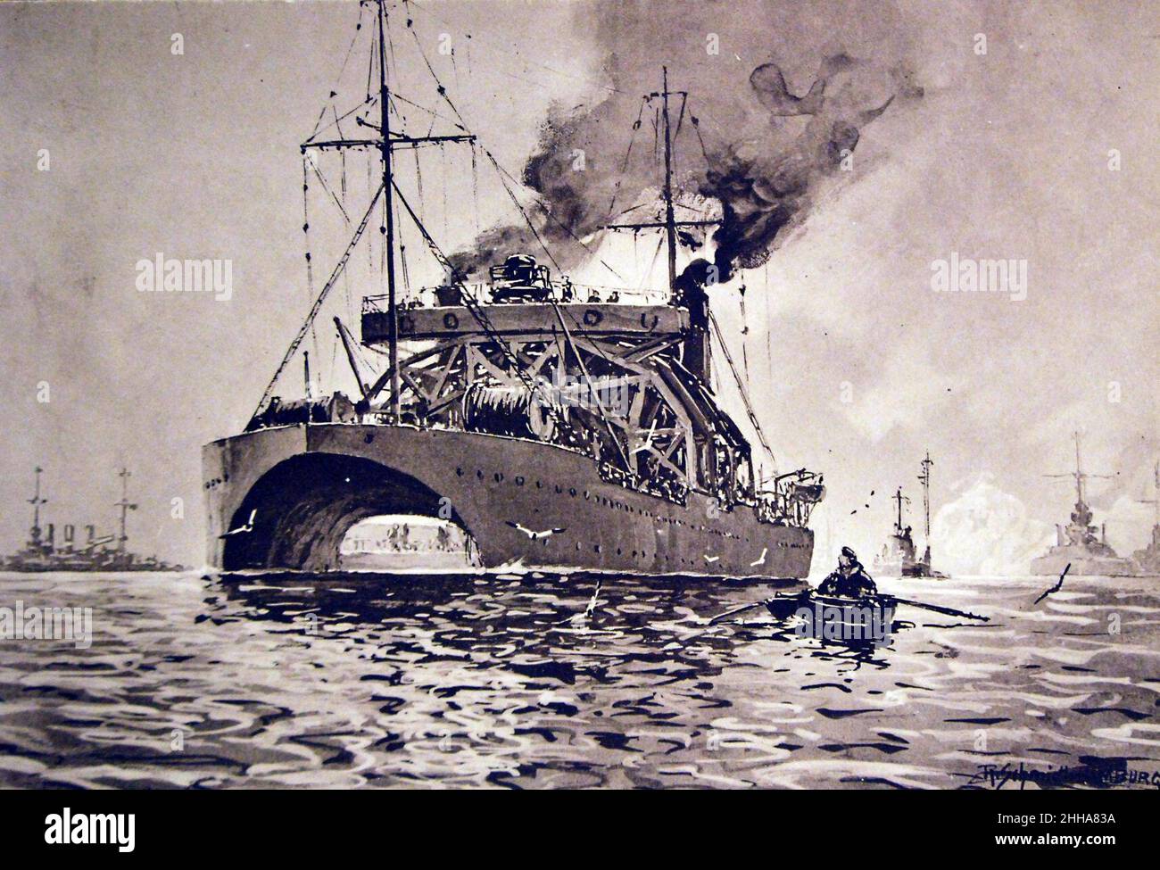 SMS Vulkan, U-Boat salvage tug during WWI, artwork by R. Schmidt ...