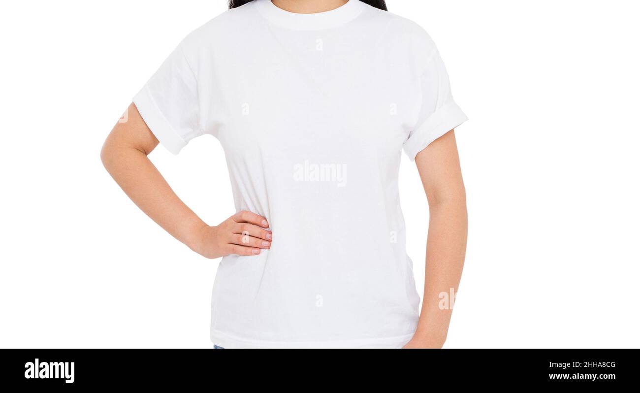 body of woman in white t-shirt mock up isolated Stock Photo - Alamy