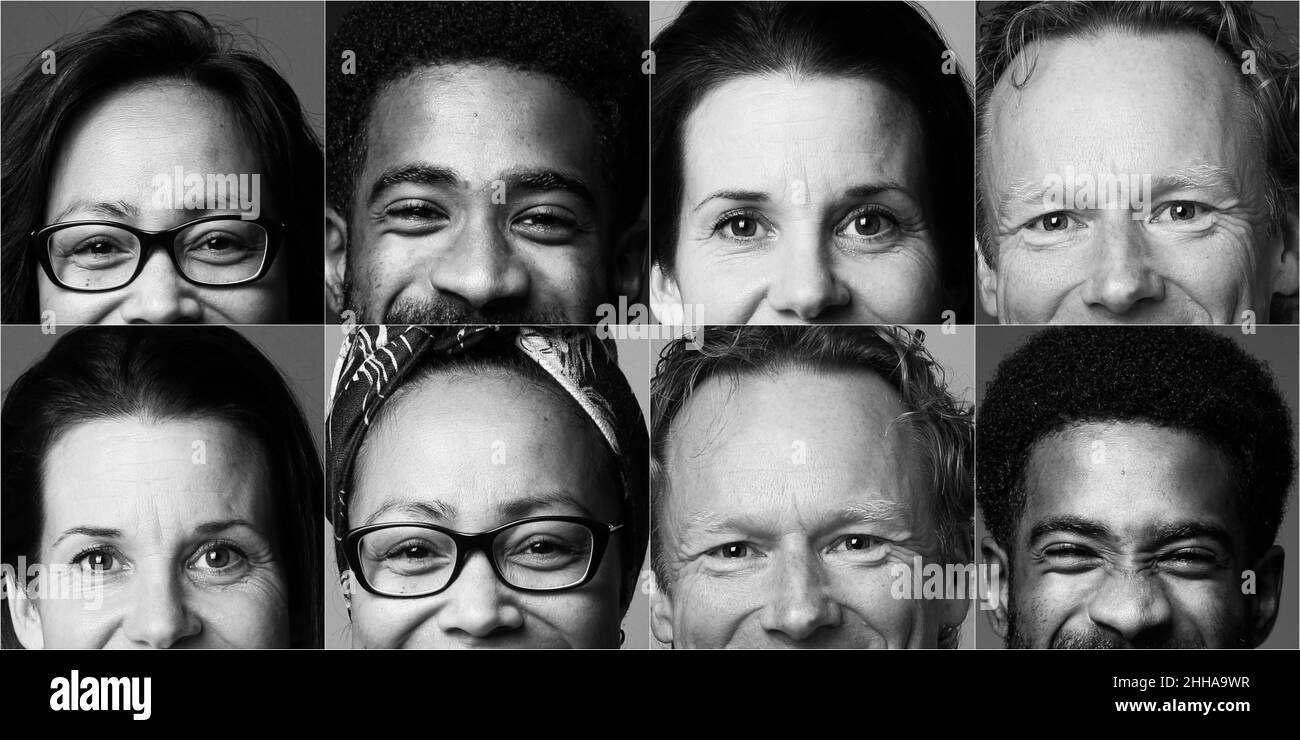 Group of people in a collage Stock Photo - Alamy