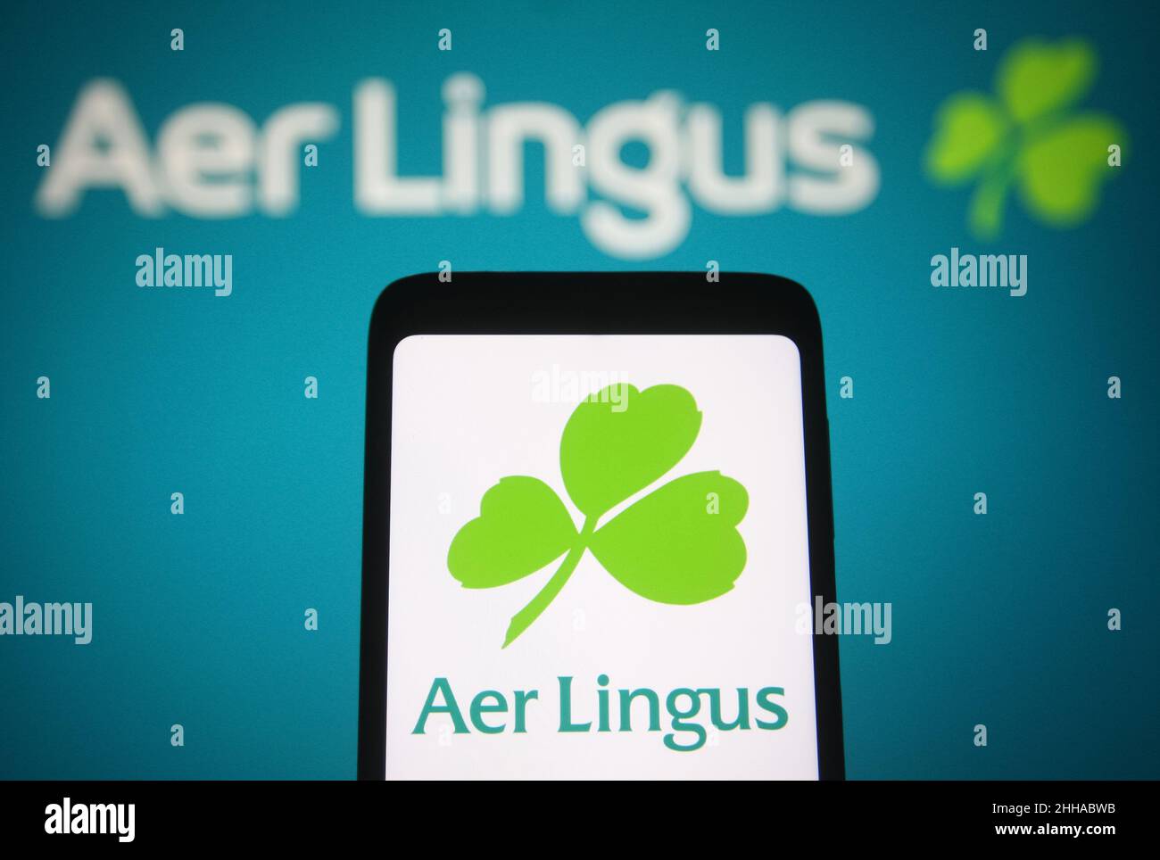 In this photo illustration, an Aer Lingus logo is seen on a smartphone ...