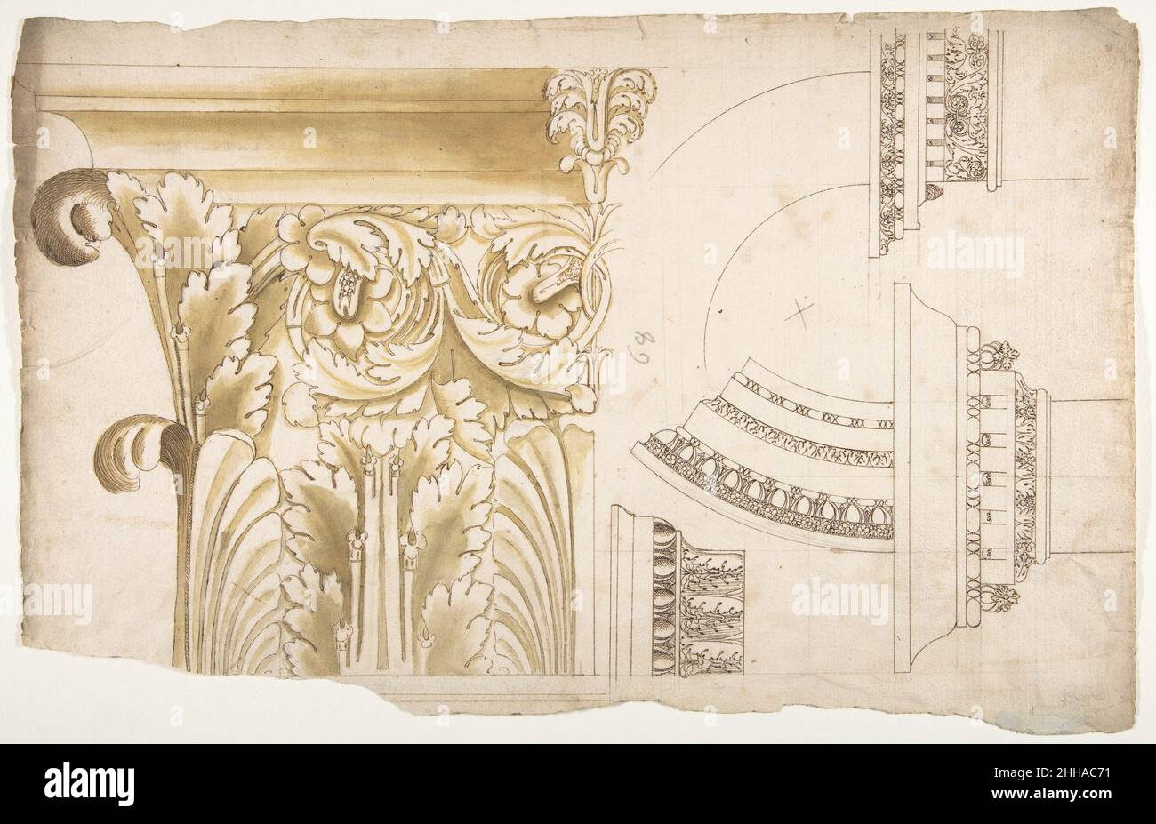 Arch of Septimius Severus, pilaster capital, elevation; impost and arch ...