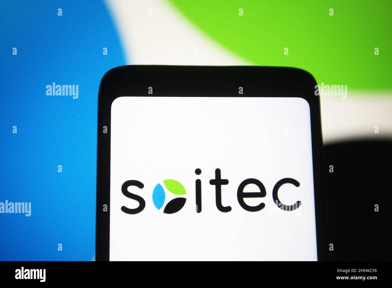 In this photo illustration, a Soitec logo is seen on a smartphone ...